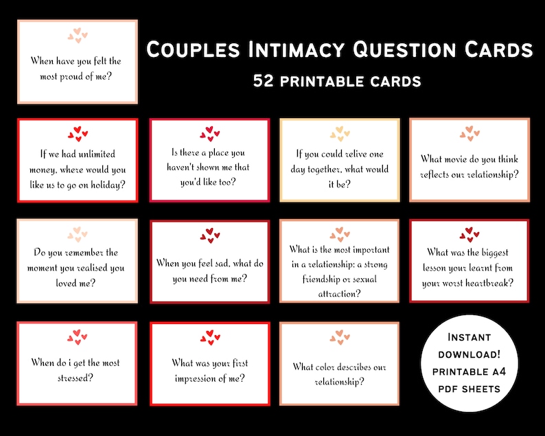 Couple Intimacy Question Cards | Printable Couples Card Game Download ...