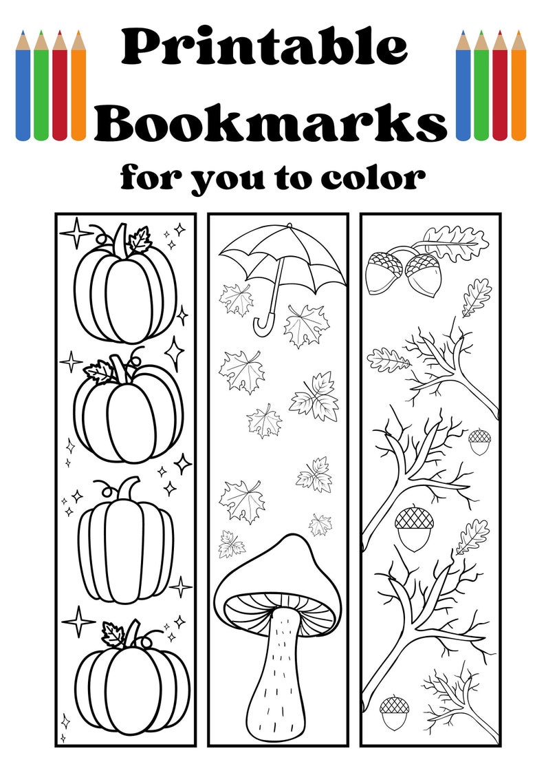 Printable Colouring Bookmarks Instant Download PDF | Fall Autumn ...