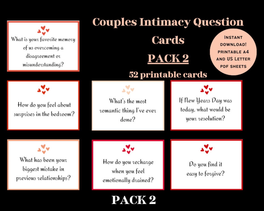 Couple Question Cards Pack 2 | Printable Couples Card Game Download PDF ...