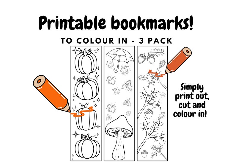 Printable Colouring Bookmarks Instant Download PDF | Fall Autumn ...
