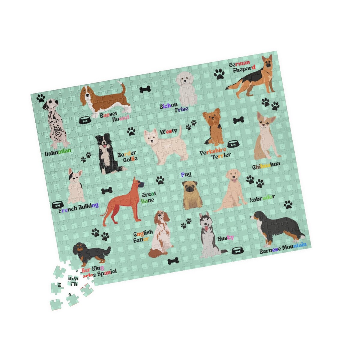 500 Pcs Dog Jigsaw Puzzle | Cartoon Dog Breeds Jigsaw Puzzle Fun and ...