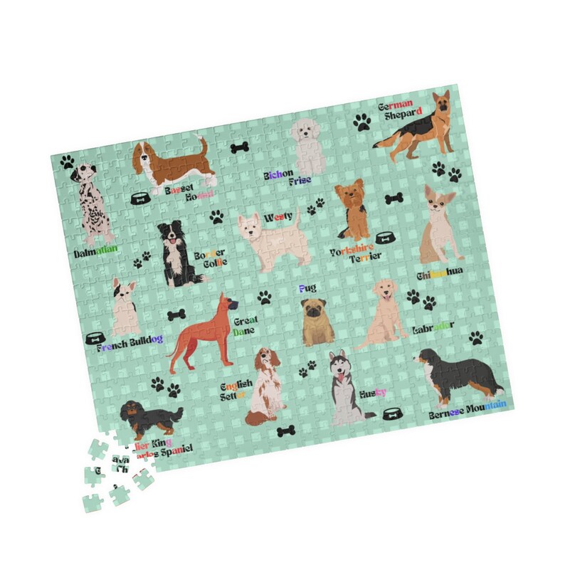 500 Pcs Dog Jigsaw Puzzle | Cartoon Dog Breeds Jigsaw Puzzle Fun and ...
