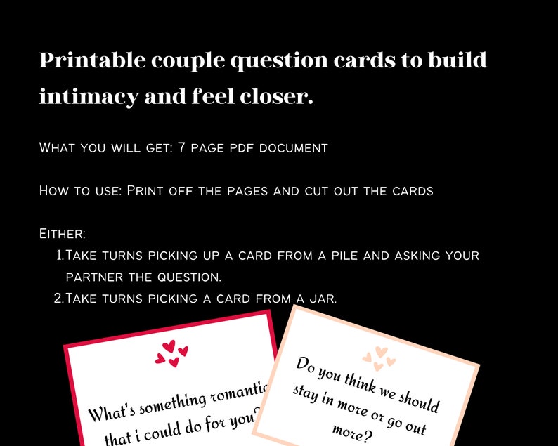 Couple Intimacy Question Cards Printable Couples Card Game Download Pdf