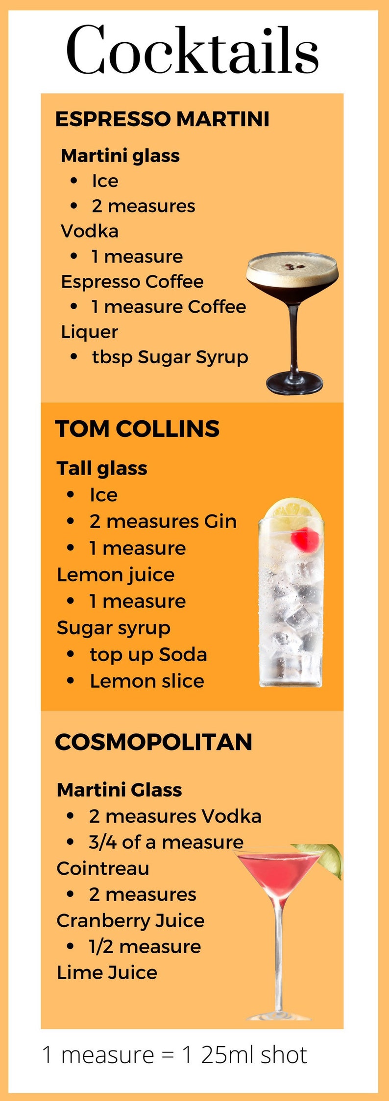 DOWNLOADABLE PRINTABLE Classic Cocktails Menu Recipe Poster | Customisable | Printable, Menu - Etsy