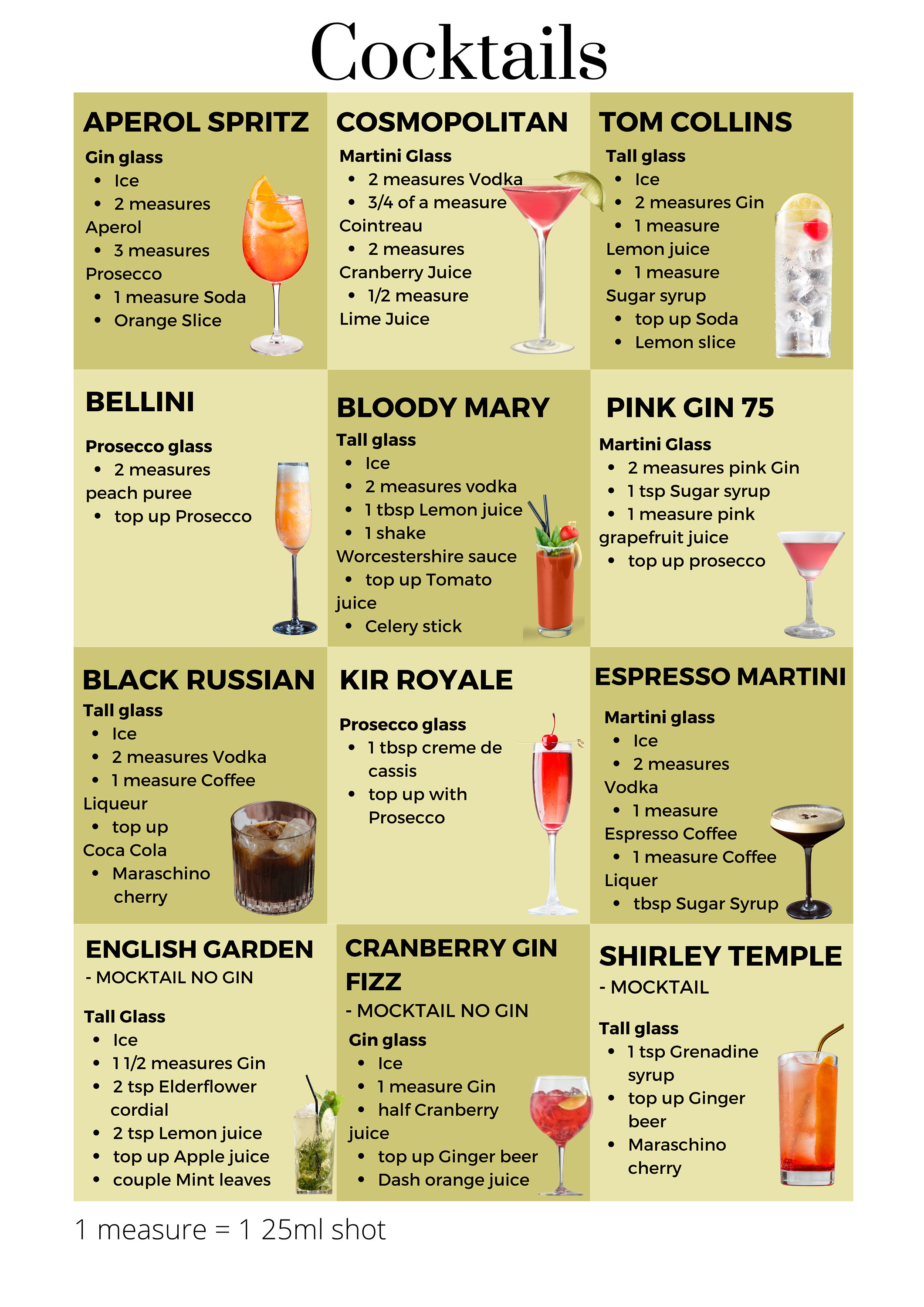 DOWNLOADABLE PRINTABLE Classic Cocktails Menu Recipe Poster ...