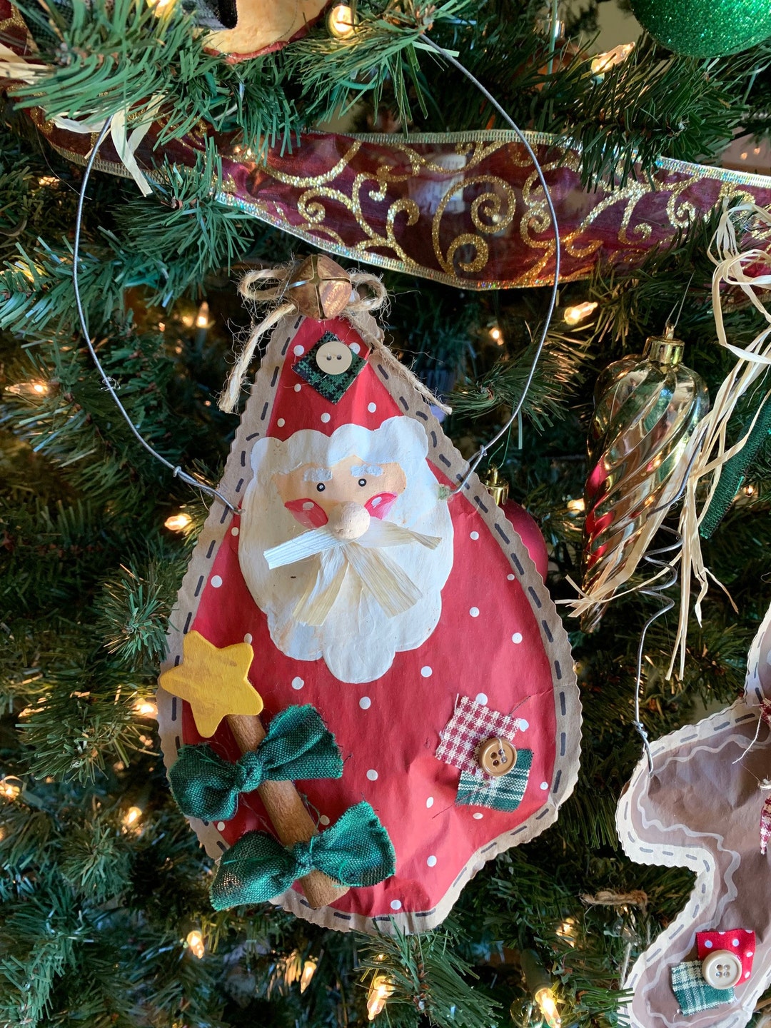Handcrafted Christmas Decorations, Gingerbread Man, Santa, Candy Cane ...
