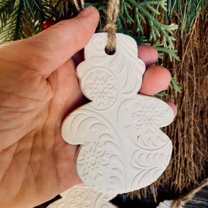 Christmas Design on White Clay Ornaments or Gift Tags, Farmhouse Decor ...