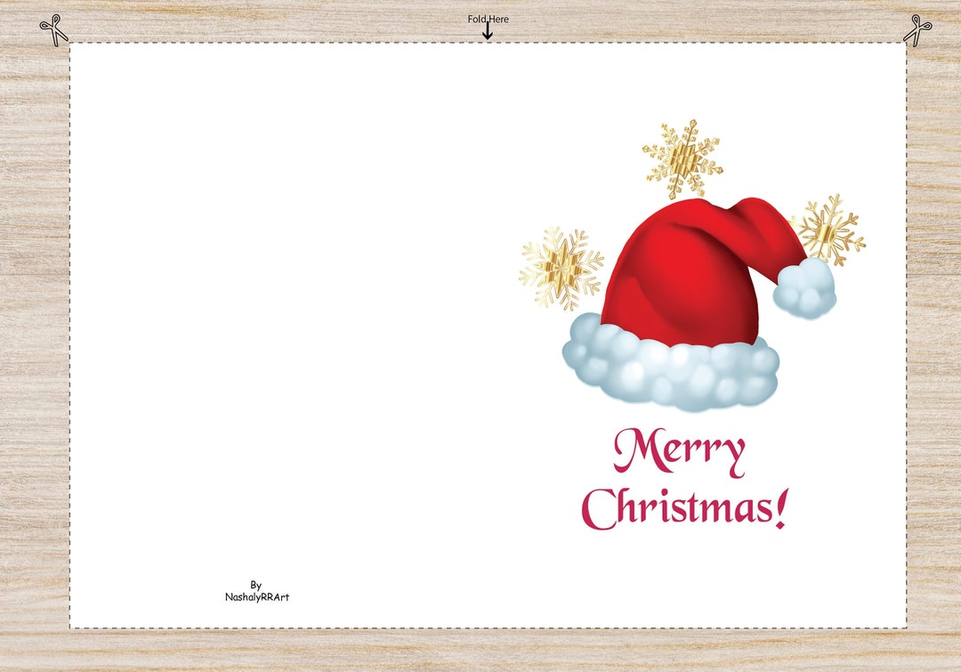 Christmas Card santa's Hat PDF Christmas Card Print at Home Foldable ...