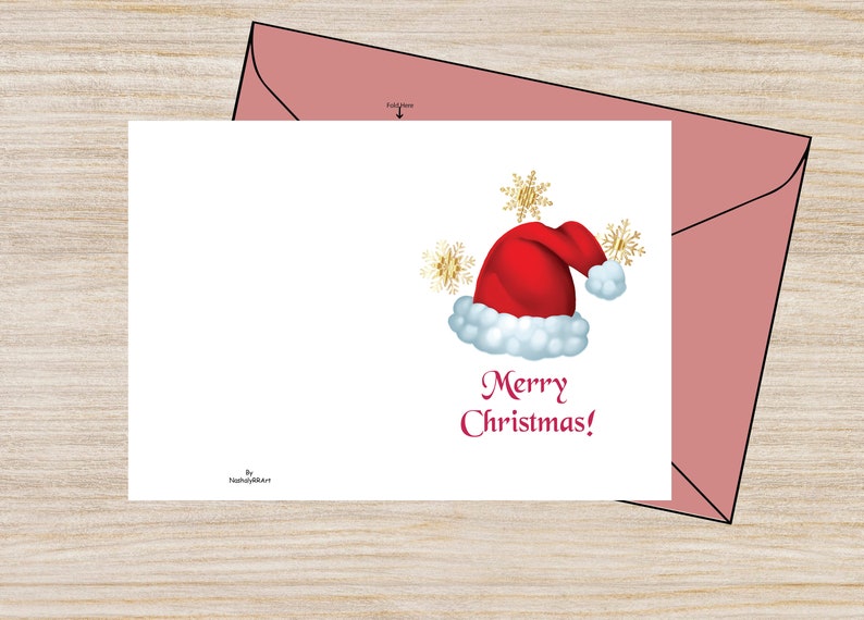 Christmas Card santa's Hat PDF Christmas Card Print at Home Foldable ...
