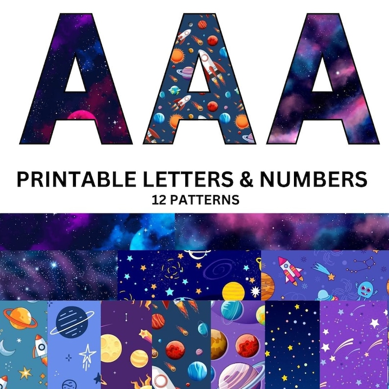 Printable Space Themed Alphabet Letters & Numbers for Party Decorations ...