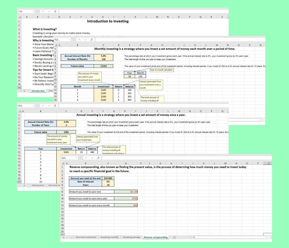 Educational and Simple Kids and Beginners Investment Worksheets Excel ...