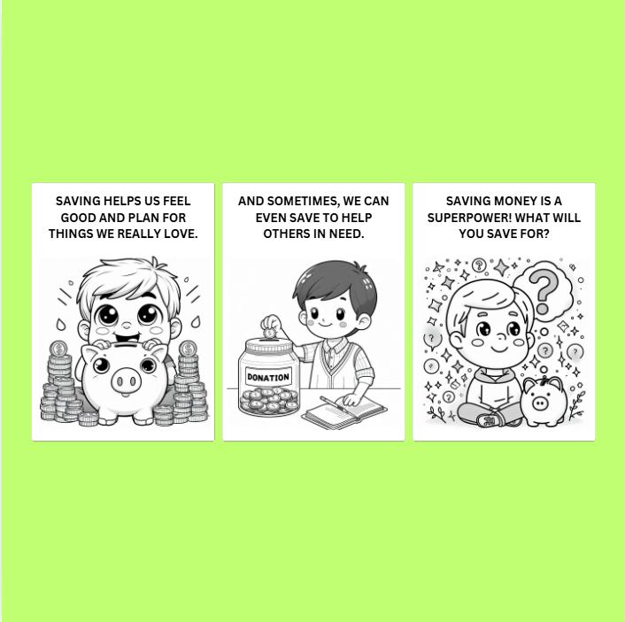 Kids’ Money and Saving Coloring Pages. Educational. Instant Download ...