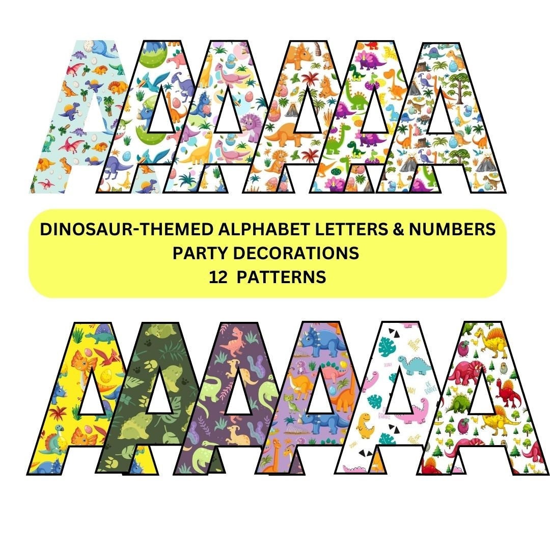 Printable Dinosaur-themed Alphabet Letters & Numbers for Party ...
