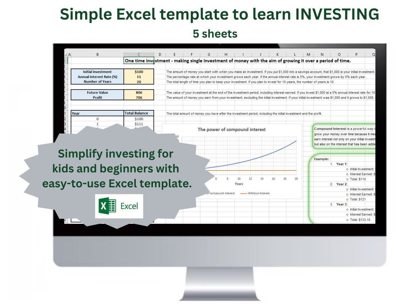 Educational and Simple Kids and Beginners Investment Worksheets Excel ...
