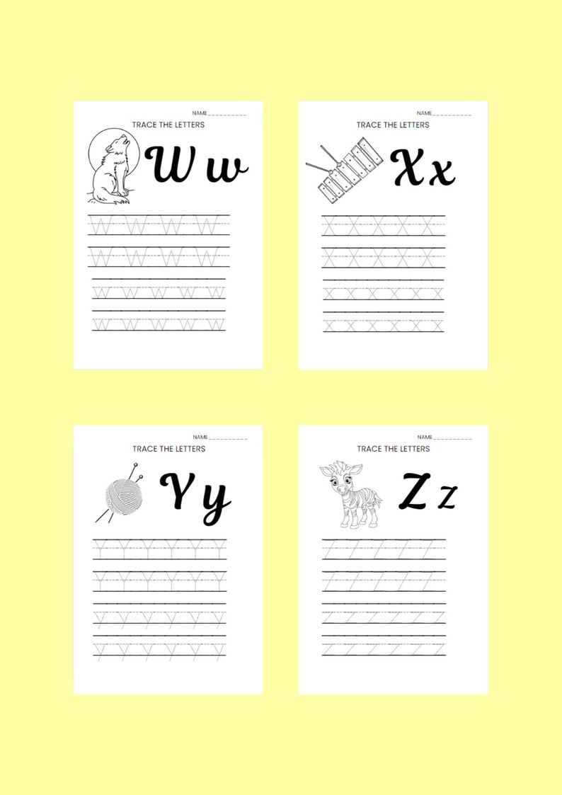 Hoja de trabajo imprimible para trazar letras del alfabeto de la A a la ...