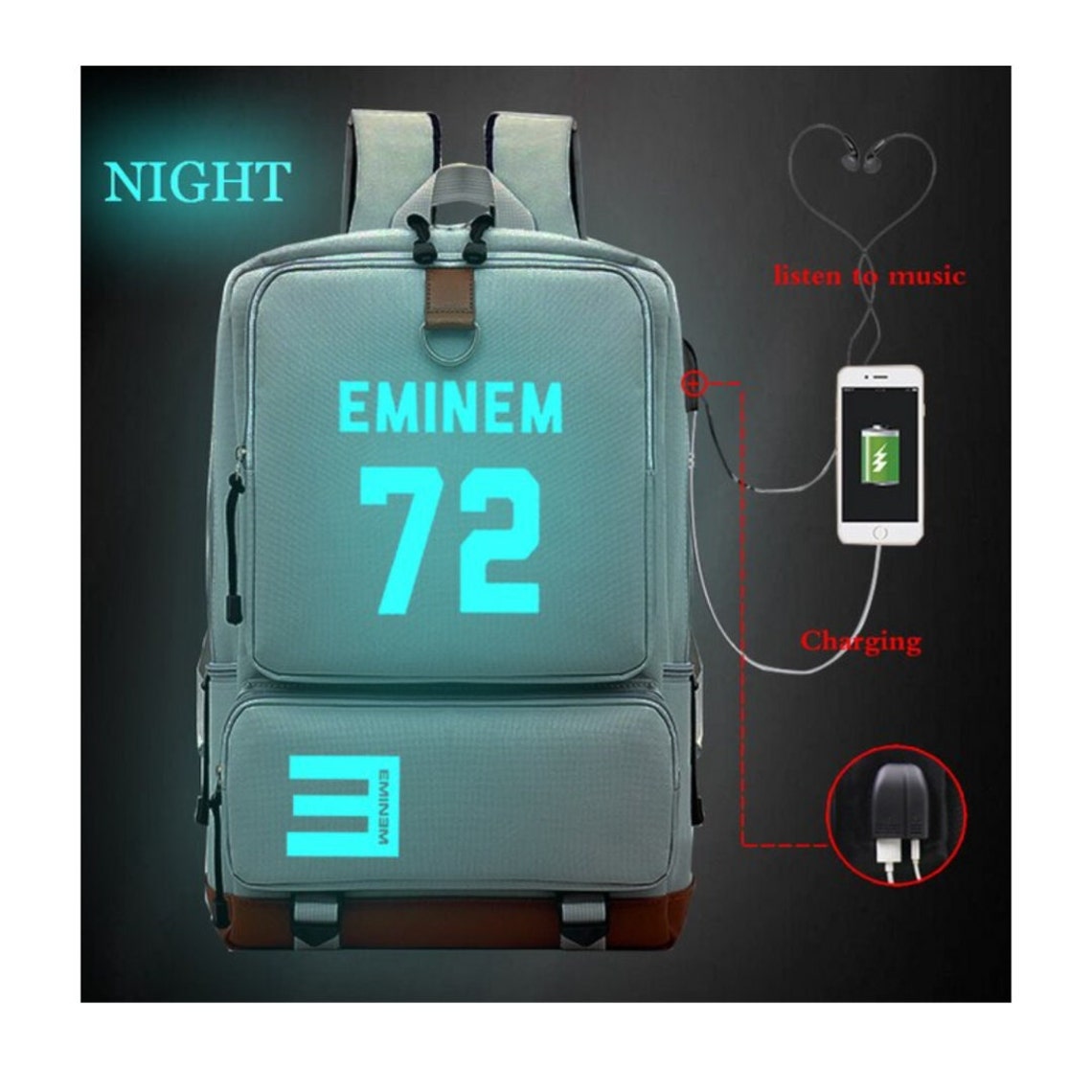 Eminem Backpack Eminem Glowing Laptop Bag Teenager USB - Etsy