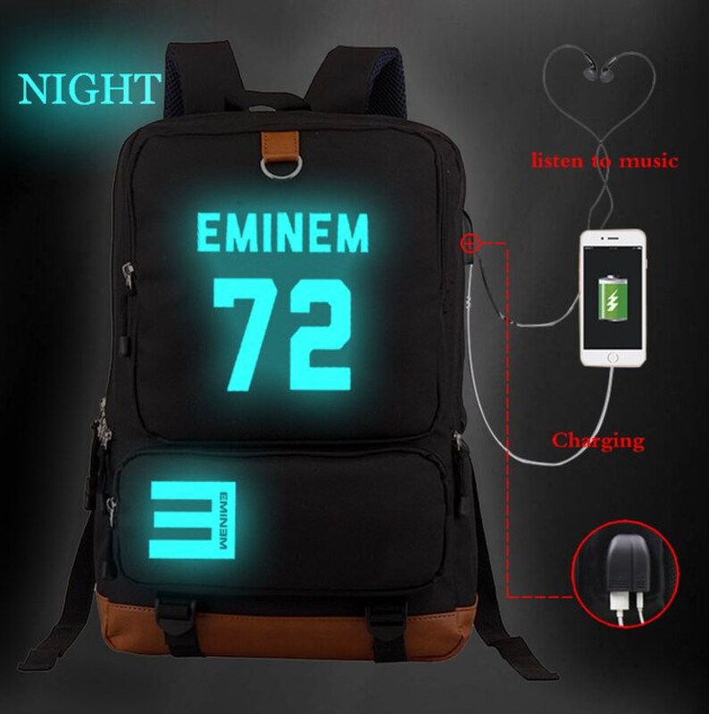 Eminem Backpack Eminem Glowing Laptop Bag Teenager USB - Etsy