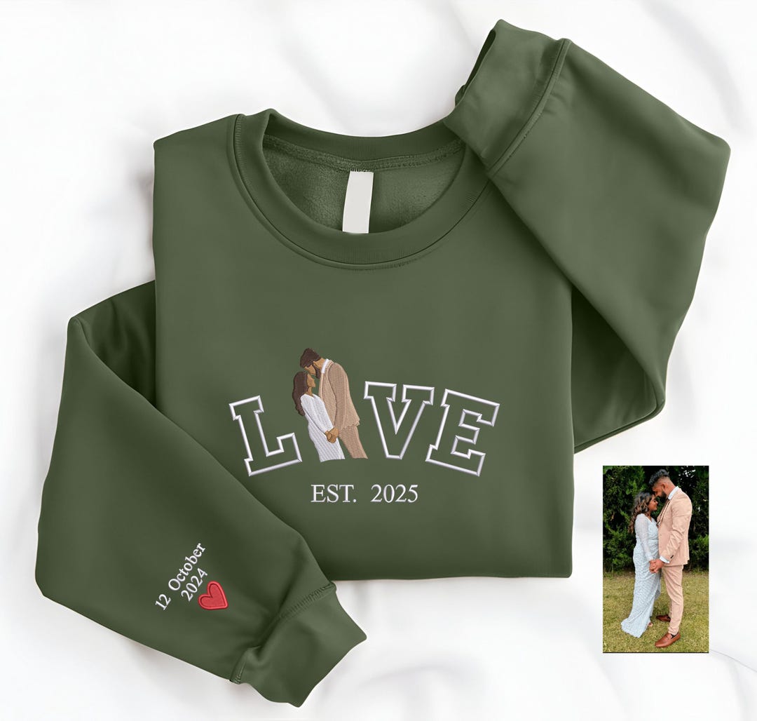 Personalised Embroidered Portrait Photo Sweatshirt, Valentines Couple ...