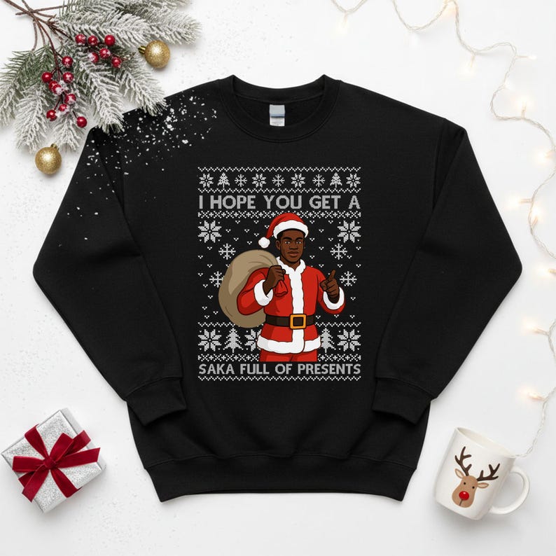 Bukayo Saka Christmas Jumper, Funny Saka Full of Presents Sweatshirt ...