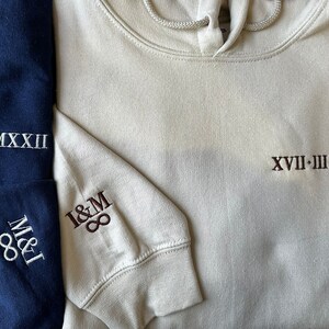 Matching Couple Roman Date Embroidered Hoodie, Custom Roman Numerals ...