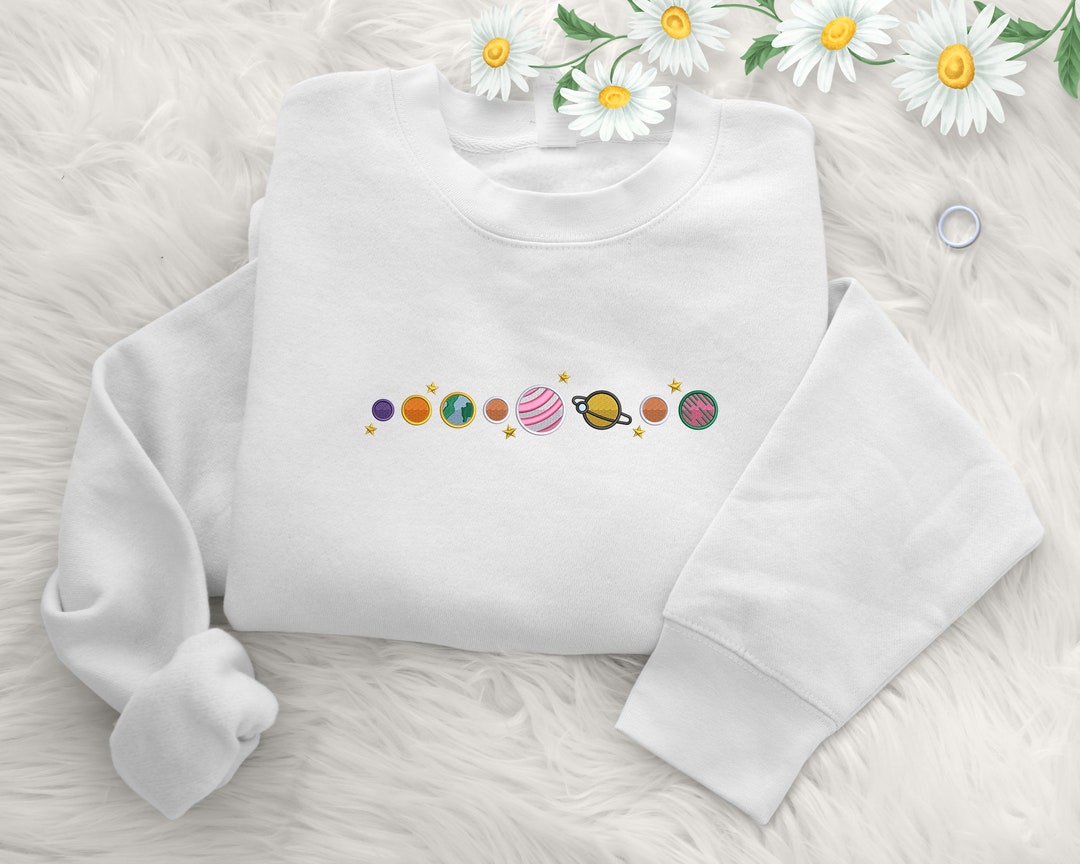 Planets Embroidered Sweatshirt, Space Embroidery Crewneck Sweater ...