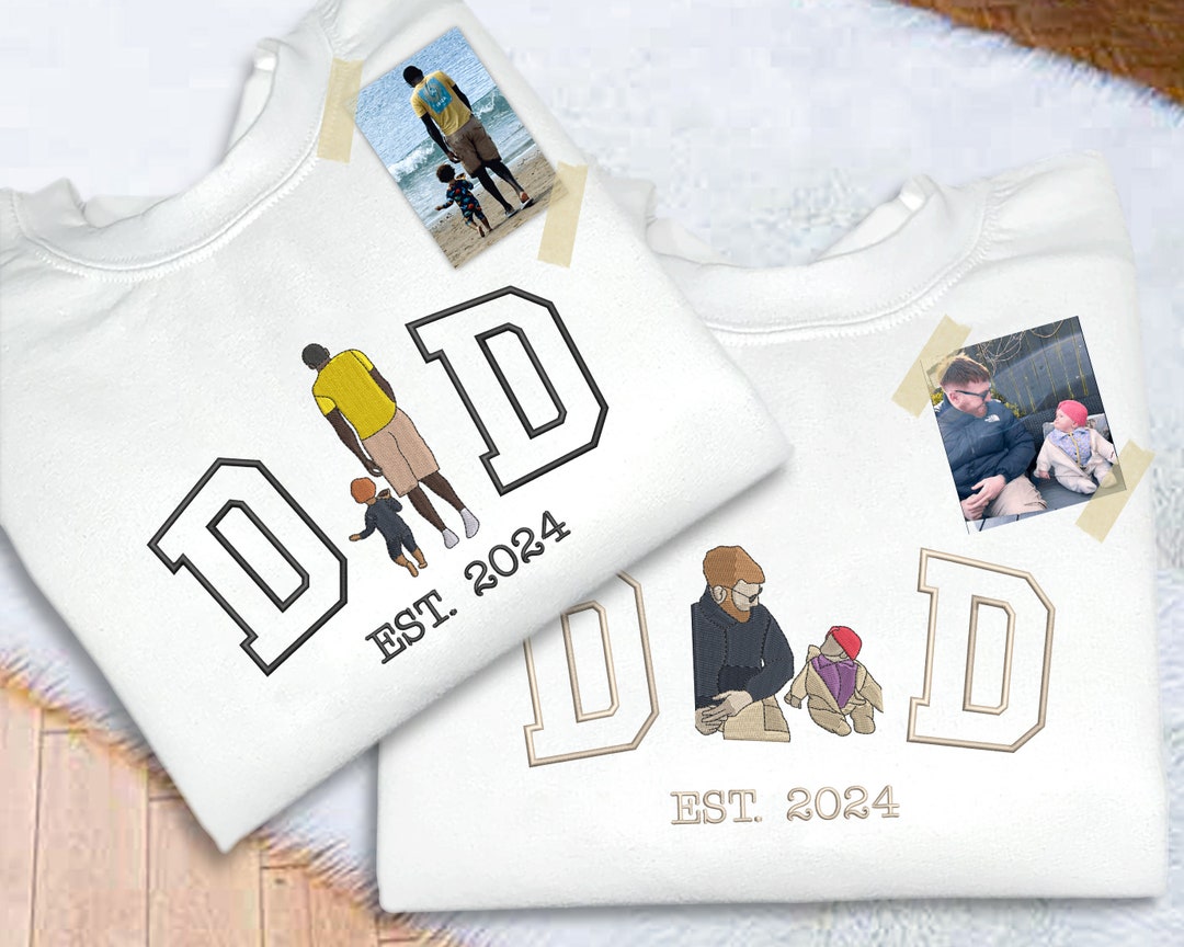 Embroidered Dad Sketch From Photo Sweater, Personalised Picture Drawing ...