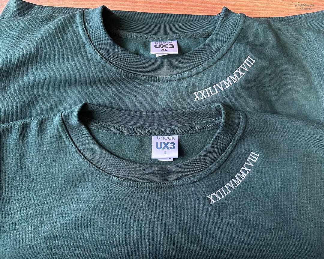 Embroidered Roman Numeral Crewneck Jumper, Custom Matching Date ...