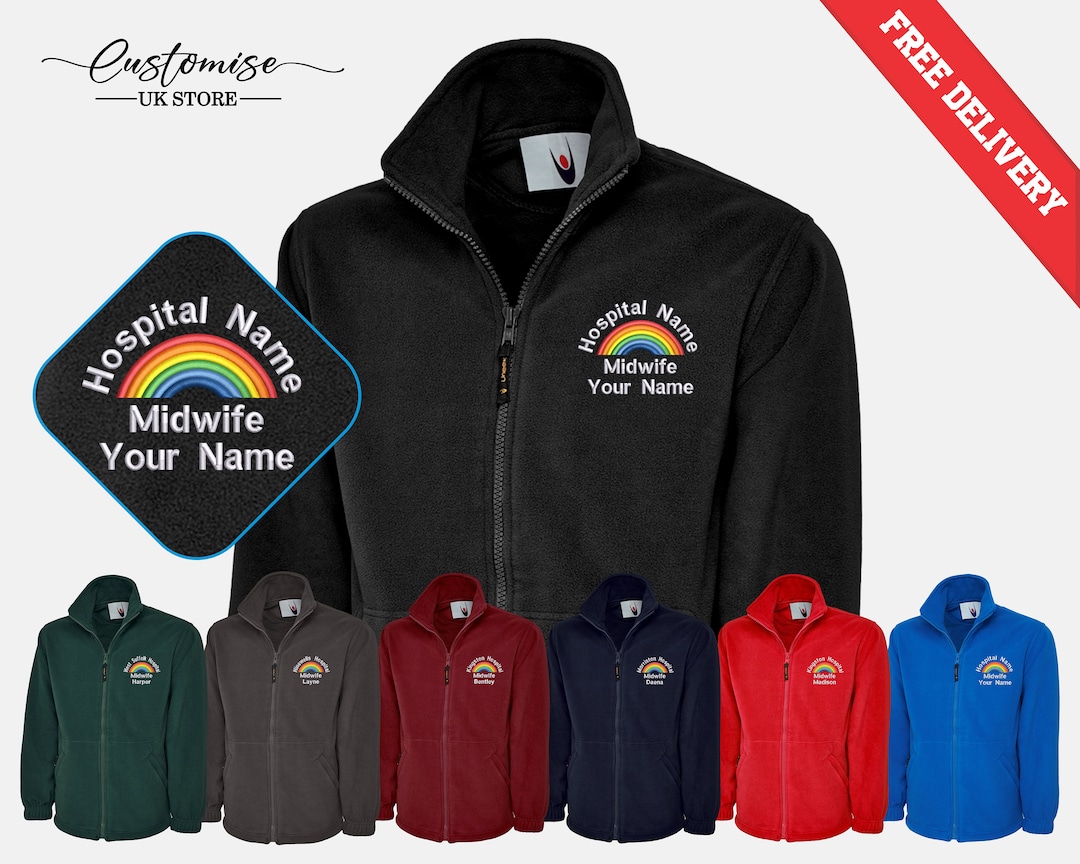 Custom Medical Logo Embroidered Fleece Jacket, Personalised Name ...