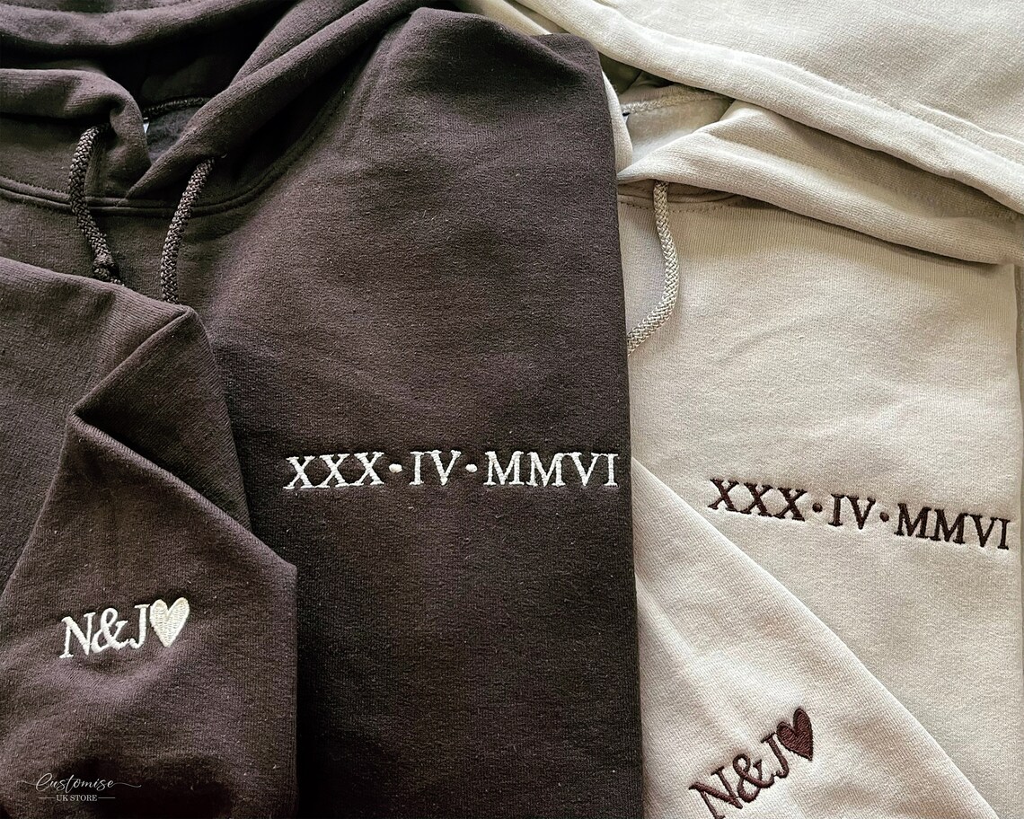 Roman Numeral Embroidered Matching Hoodie Custom Anniversary - Etsy UK