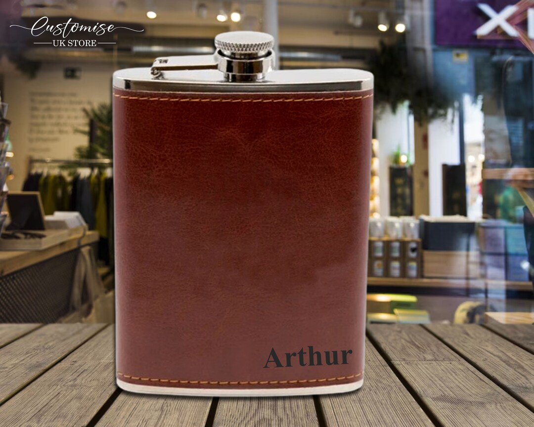 Engraved Leather Flask for Groomsmen, Personalised Monogrammed Hip ...