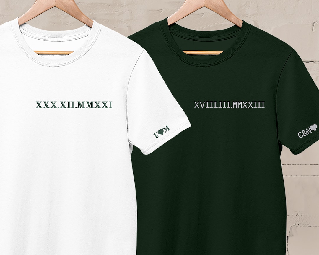 Couple Anniversary T-shirts, Personalized Embroidered Roman Numeral ...