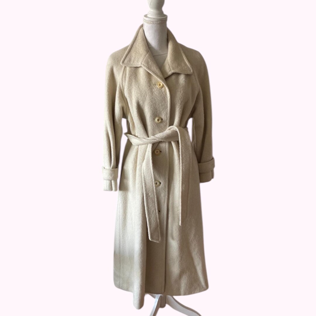 Pure Wool Coat Jenss Vintage Cream off White Pure Wool Long Coat Raglan ...