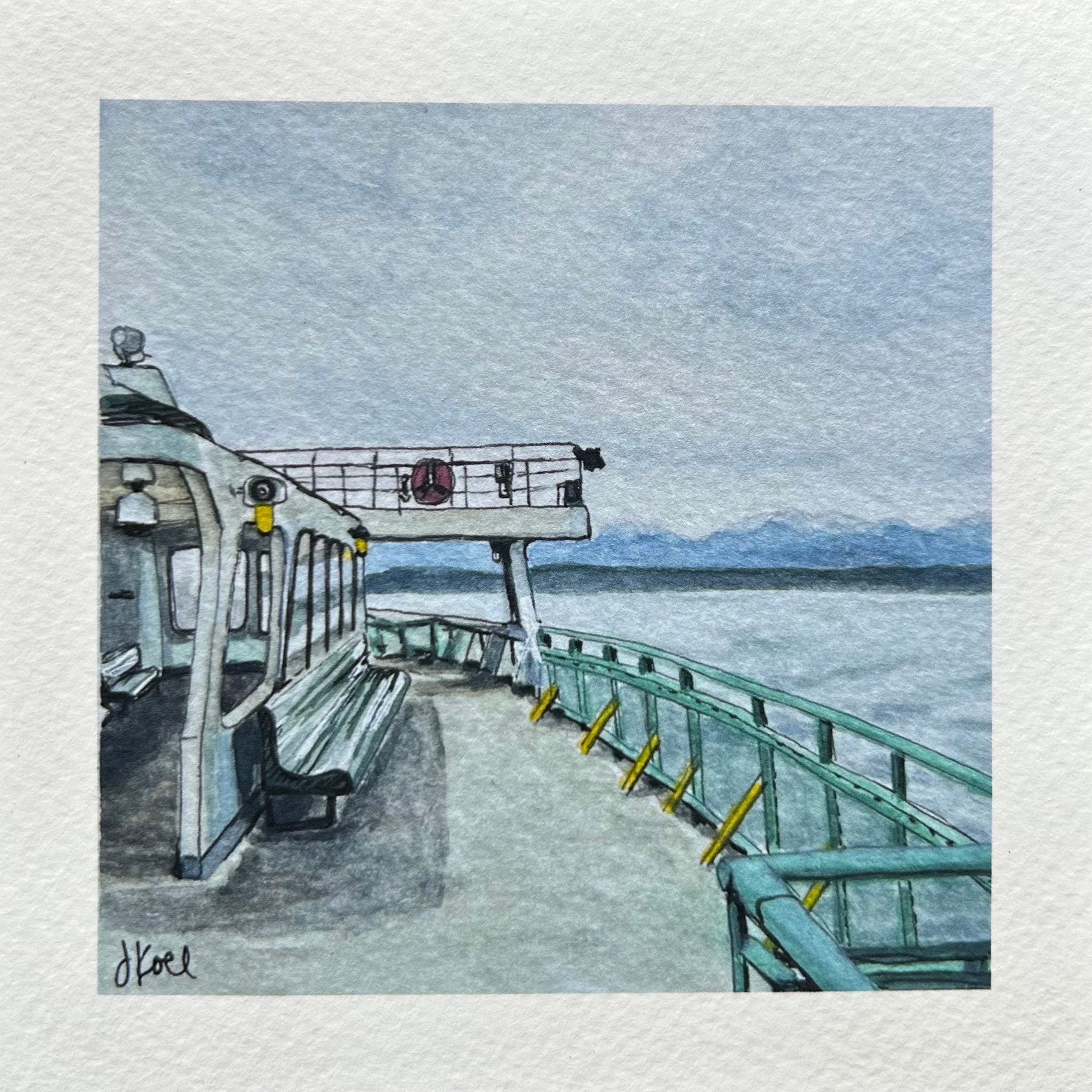 Washington State Ferry Watercolor Print - Etsy