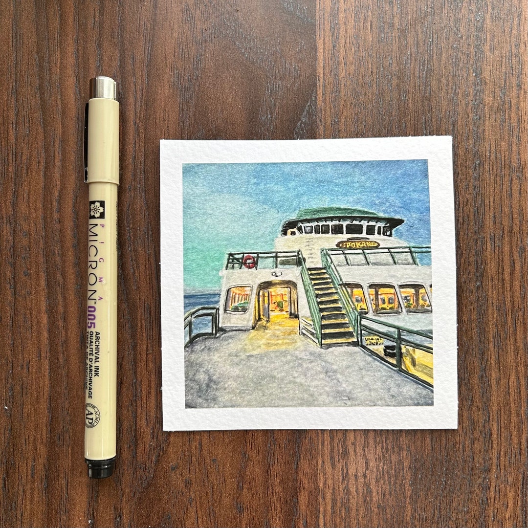 Washington State Ferry Watercolor Print “goodnight Ferry” - Etsy