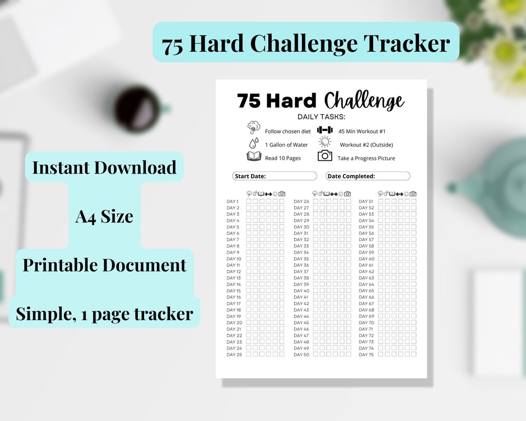 Simple 1 Page 75 Hard, 75 Hard Challenge, Portrait, 75 Hard Chart, 75 ...