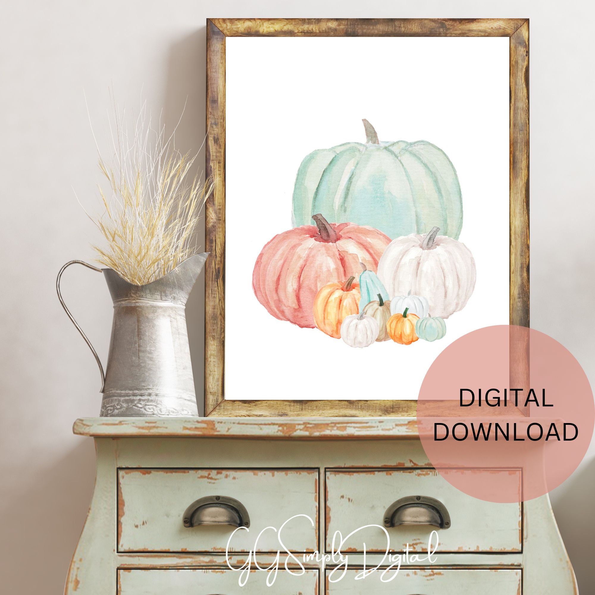 Digital Print Pastel Pumpkin Patch Wall Art, Autumn Wall Art, Minimal ...