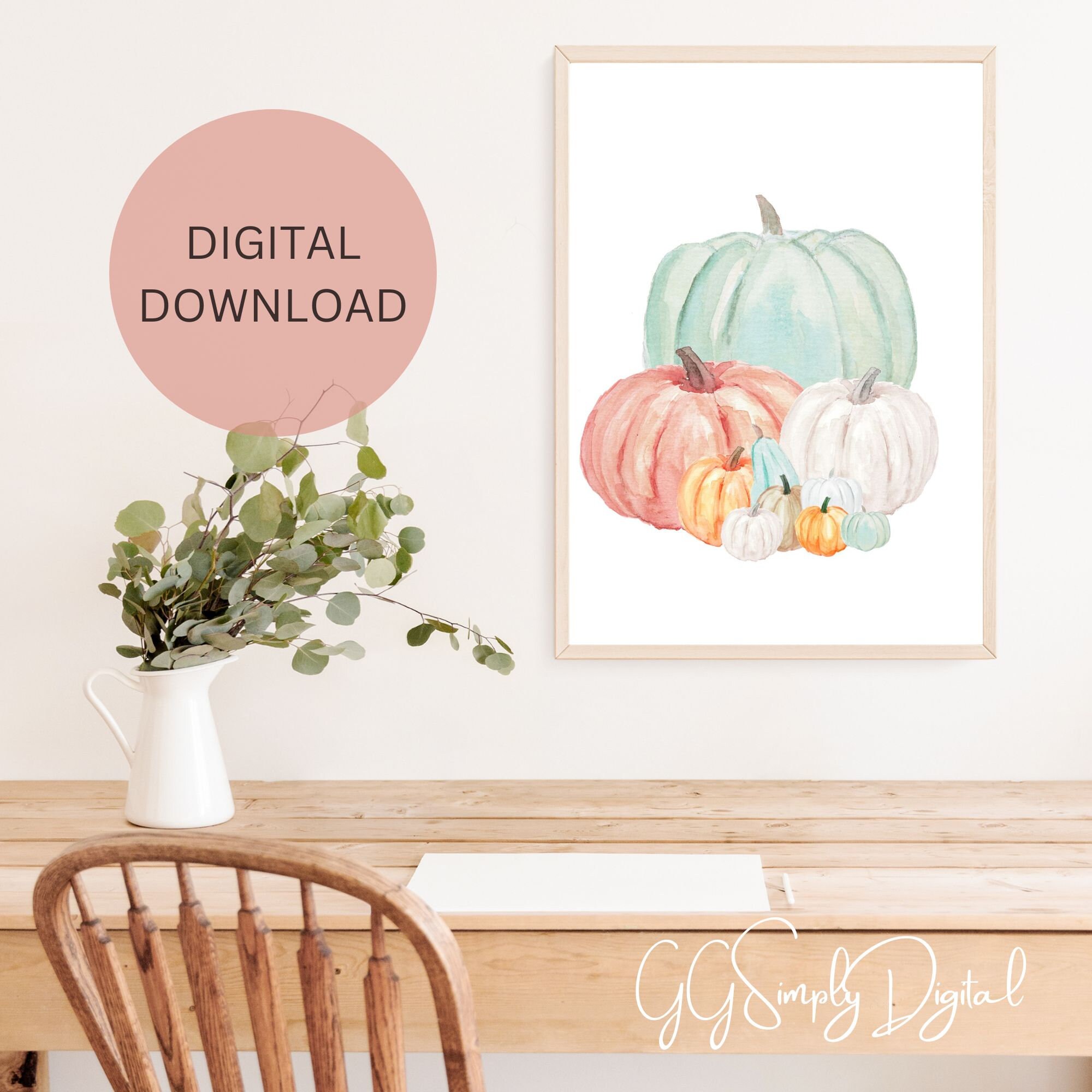 Digital Print Pastel Pumpkin Patch Wall Art, Autumn Wall Art, Minimal ...