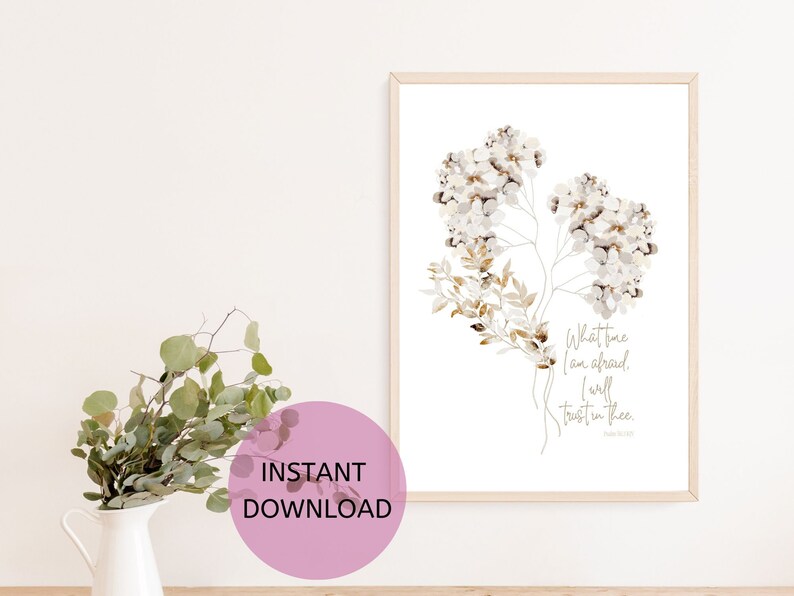 Scripture Printable Wall Art, Psalm 56:3 KJV, Watercolor Neutral Print ...