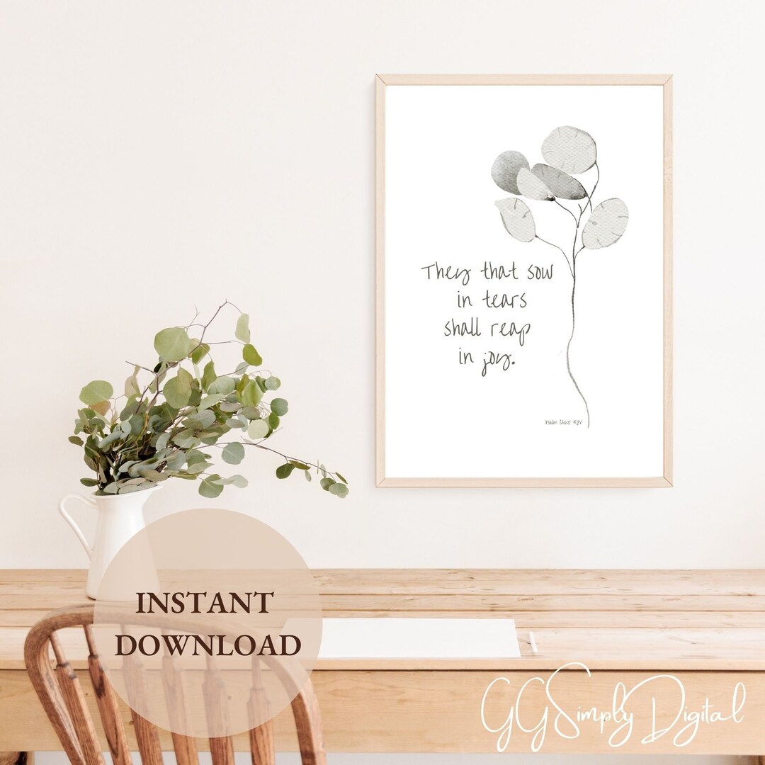 Scripture Printable Wall Art, Psalm 126:5 KJV, Watercolor Neutral Print ...