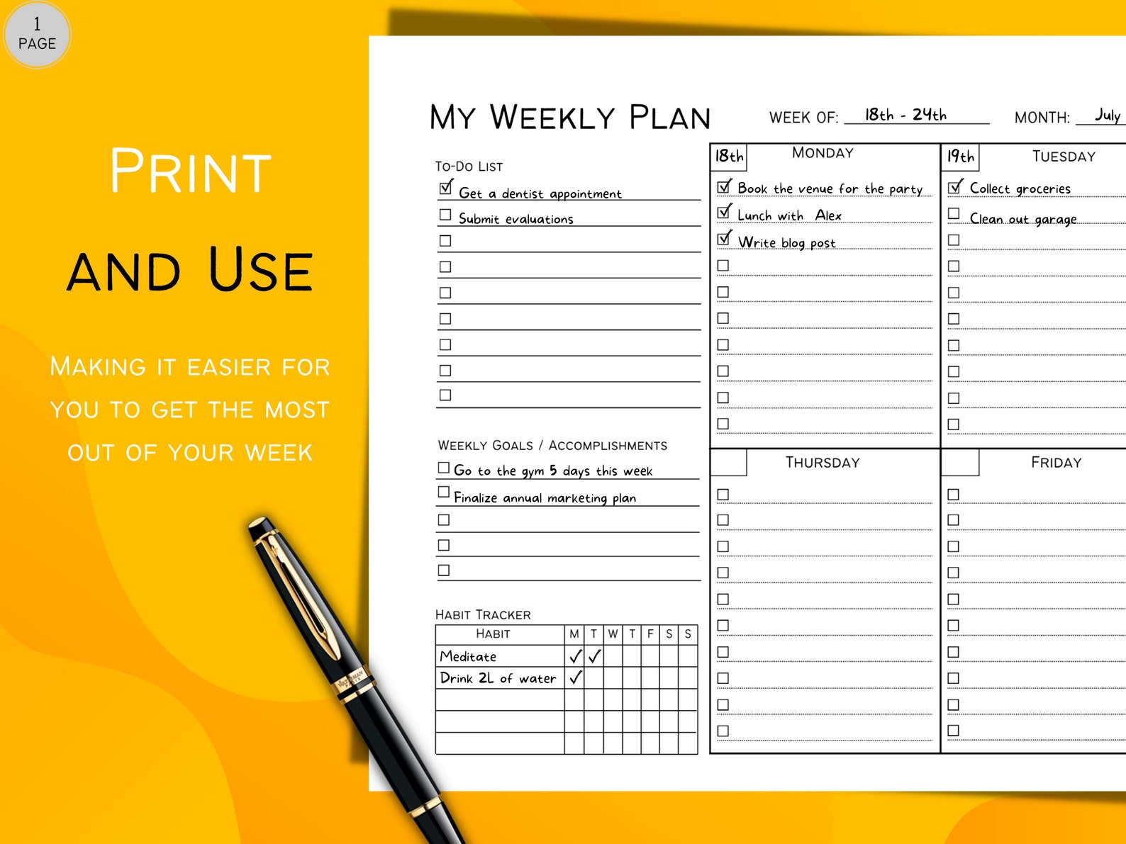 Printable Weekly Planner Habit Tracker To-do List Goal - Etsy Canada