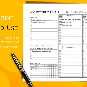 Printable Weekly Planner Habit Tracker To-do List Goal - Etsy Canada