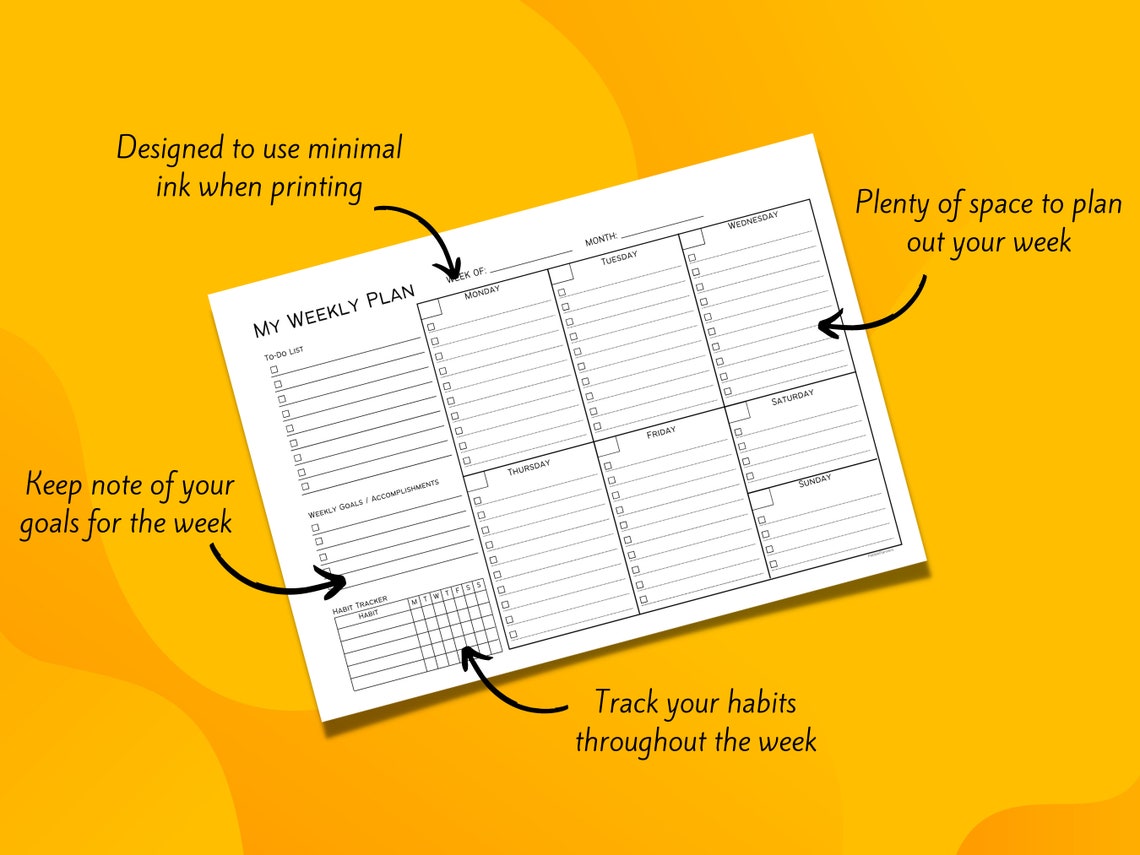 Printable Weekly Planner Habit Tracker To-do List Goal - Etsy Canada