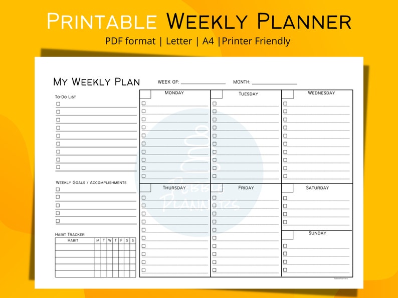 Printable Weekly Planner Habit Tracker To-do List Goal - Etsy Canada