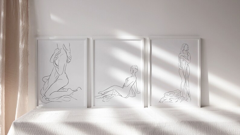 Woman Body Line Art Print Female Body Art Naked Woman Wall Art Print