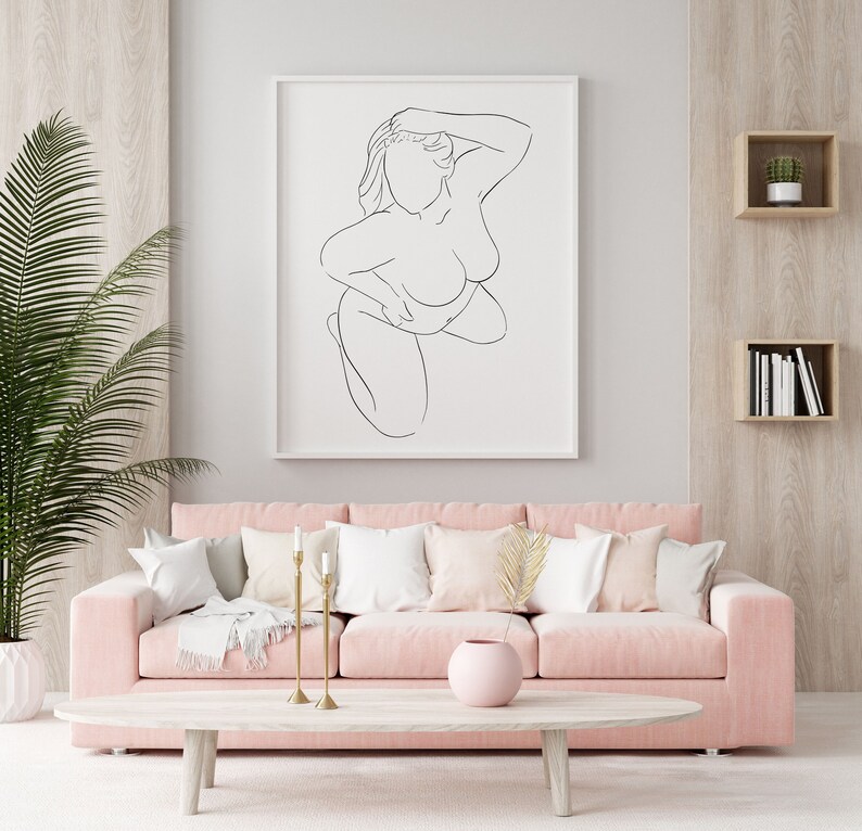 Body Positive Wall Art, Female Figure Line Drawing, Plus Size Woman Art ...