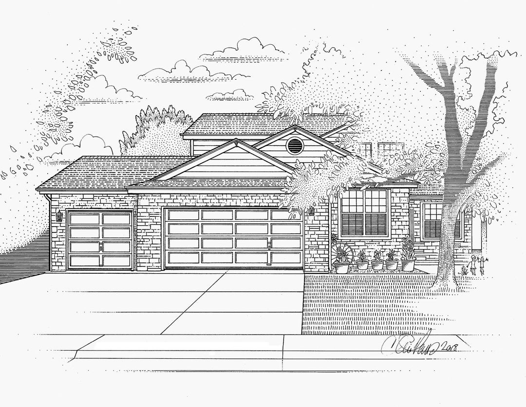 Custom Hand Drawn House Portrait. Pen and Ink - Etsy