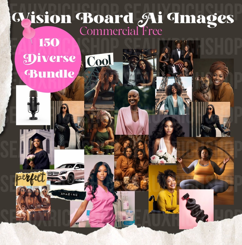 150 Images Bundle, Black Women Vision Board Printables, Vision Board ...
