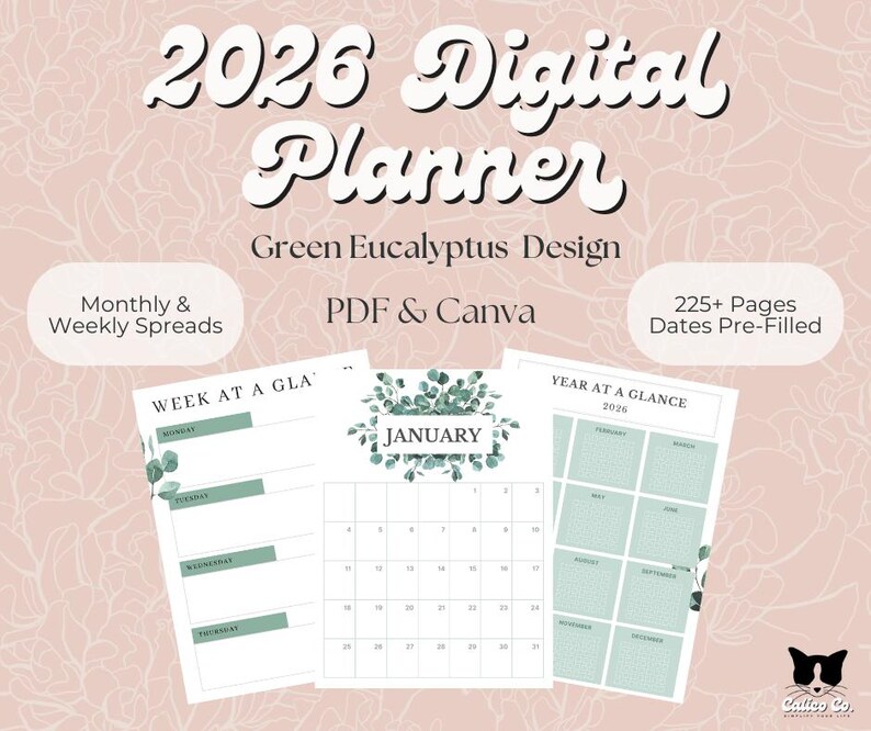 2026 Planner Green Eucalyptus Design Digital Download | 225+ Pages ...