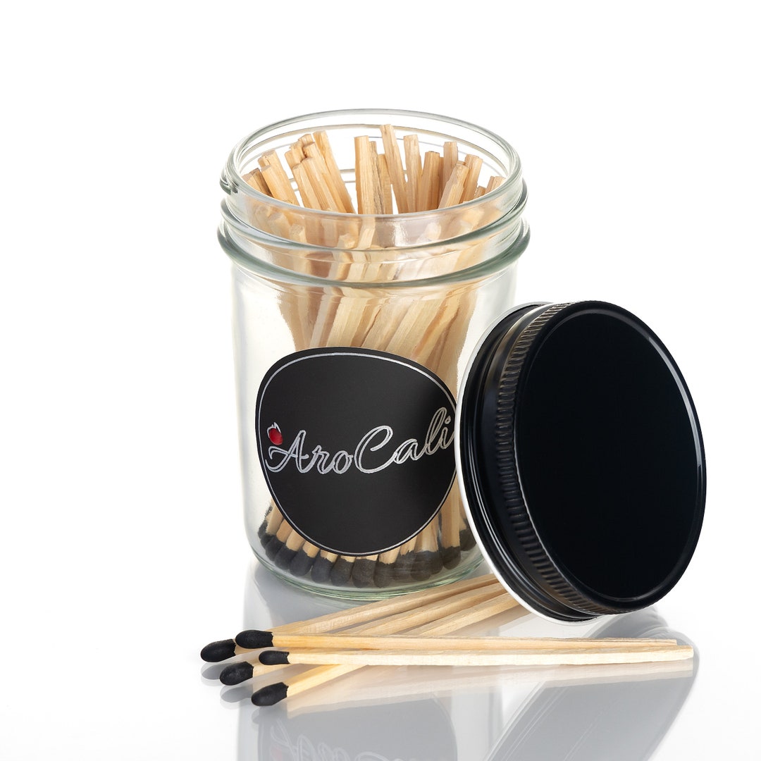 Safety Matches in a Jar for Candle and Fireplace Black Tip Matchstick 4 ...