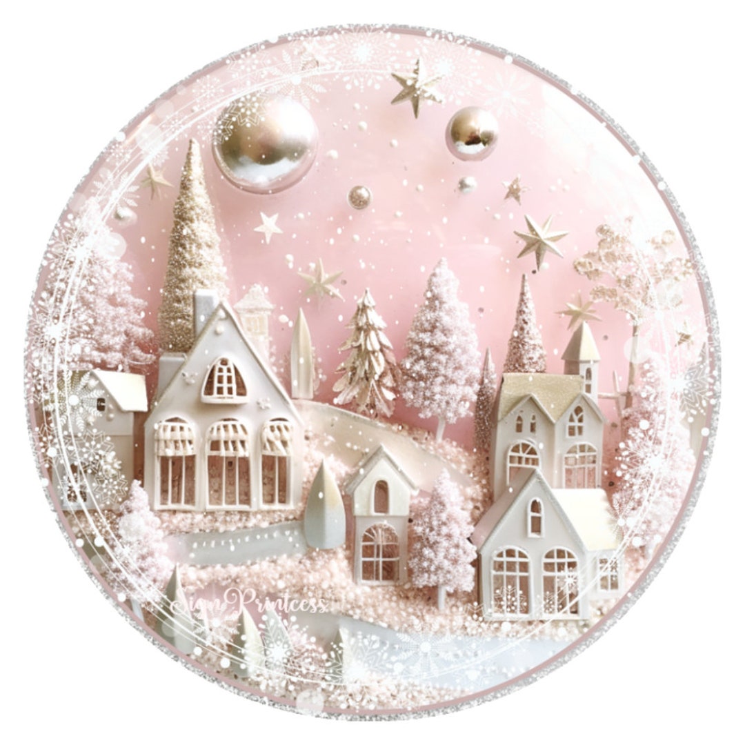 Pink Winter House Sign, Faux 3D Pink House Sign, Metal Wreath Sign ...